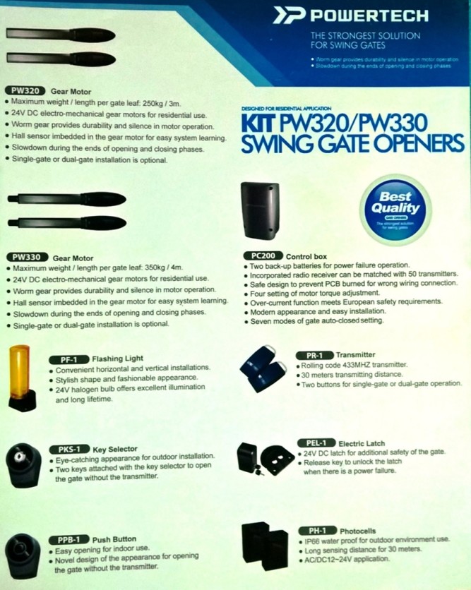 POWERTECH Swing Gate Openners KIT PW320/PW330 – Thanadet Engineering